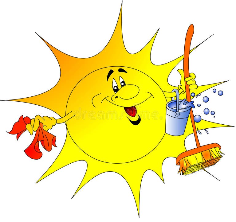 The Sun with pail and rag stock illustration. Illustration of clean ...