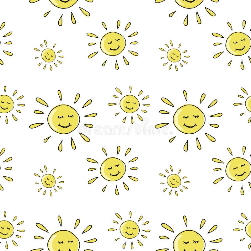 Spring Sunny Pattern, Sun an Flowers Doodle Background. Bright Sunny ...