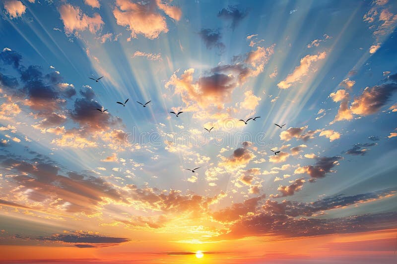 The Sun is Peeking through the Clouds during Sunset Stock Image - Image ...