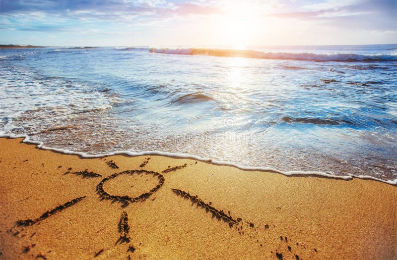 The Sun - a Picture on Sand Stock Photo - Image of summer, travel: 88494746