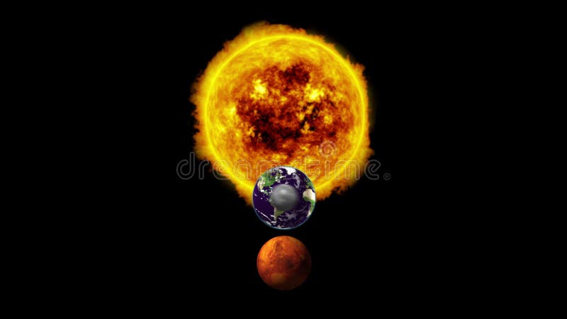 Sun and Planets of Earth and Mars of the Solar System Animation. 3D ...