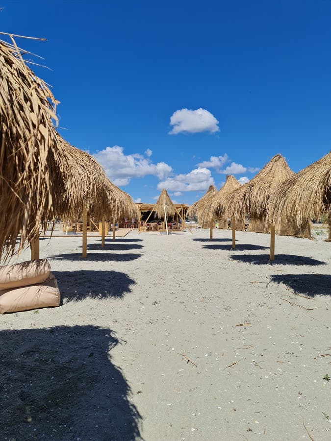 Sun Protecters on Navodari Beach Romania Stock Photo - Image of geology ...
