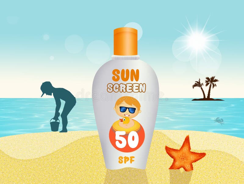 Sun Protection for Children Stock Illustration - Illustration of lotion ...