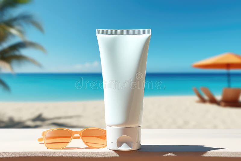 Sun Protection Cream on Sunny Summer Beach Setting Stock Illustration ...