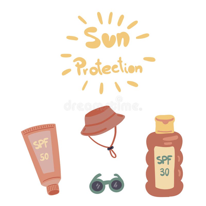 Sun Protection Flat Design Set with Creams Sun Hat and Sun Glasses ...