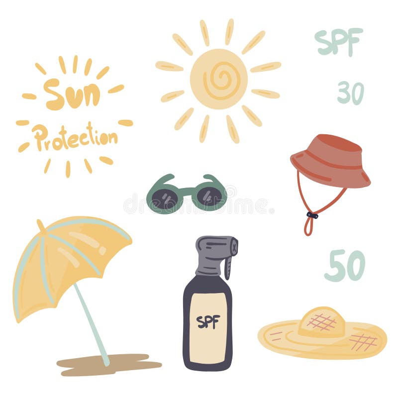 Sun Protection Flat Design Set Stock Vector - Illustration of concept ...