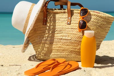 Sun protection items stock photo. Image of climate, sand - 51889764