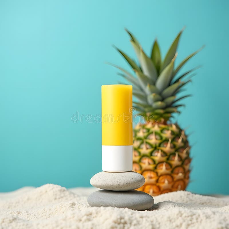 Sun Protection in Paradise: Sunblock Stick on Tropical Pebble Stack ...