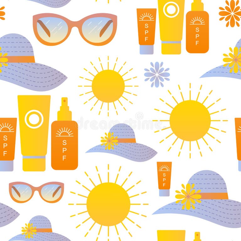 Sun Protection Seamless Pattern Stock Illustration - Illustration of ...