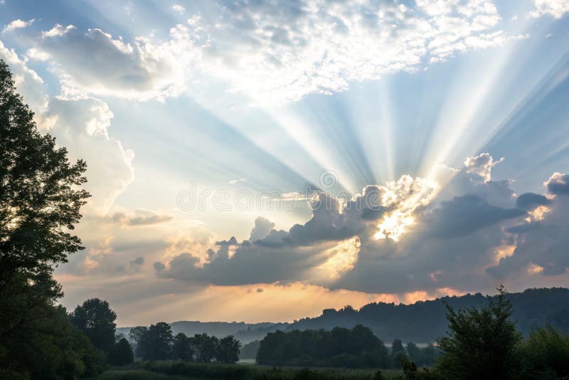 Sun Radiation in Clouds in Morning Stock Illustration - Illustration of ...