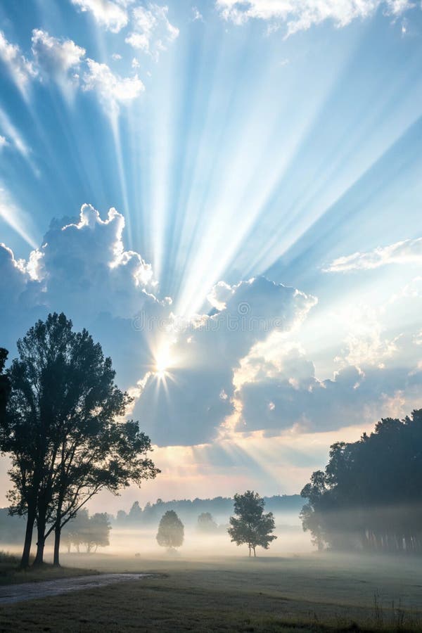 Sun Radiation in Clouds in Morning Stock Illustration - Illustration of ...