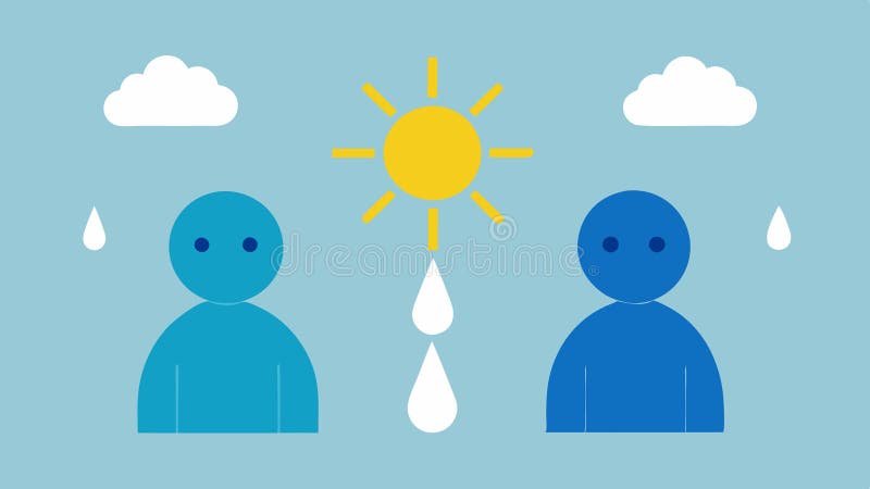Sun and Rain Show Two Characters Exchanging Rays of Sunlight and Drops ...