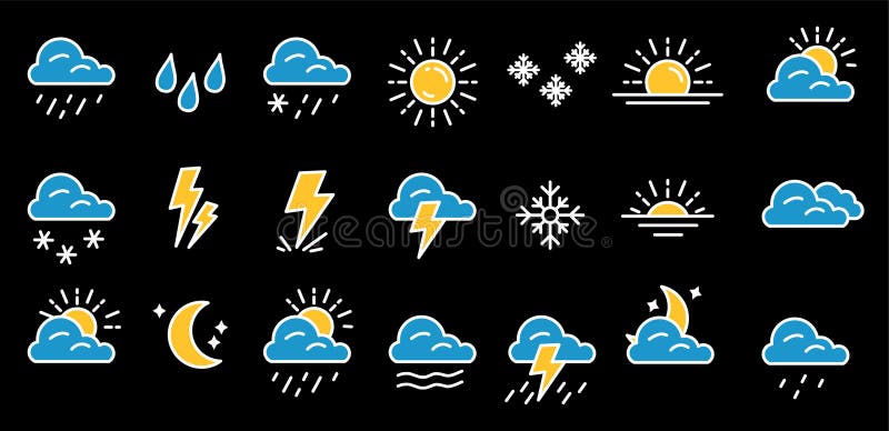 Sun Rain Snow. Moon Cloud Luna. Blue Yellow Stock Illustration ...