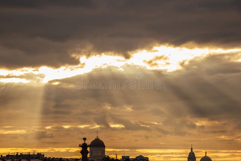 Sun Ray Breaks through the Clouds Cityscape Atmosphere Colorful Stock ...