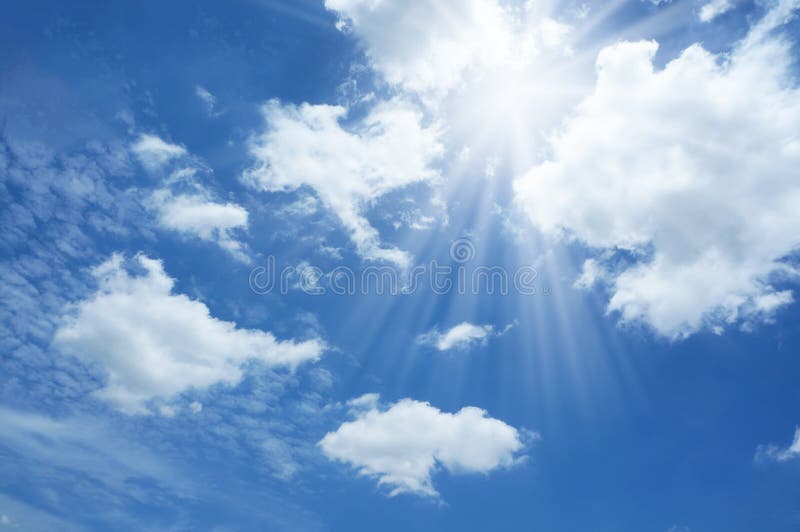Sun Ray Light on Blue Sky Background. Stock Image - Image of beautiful ...