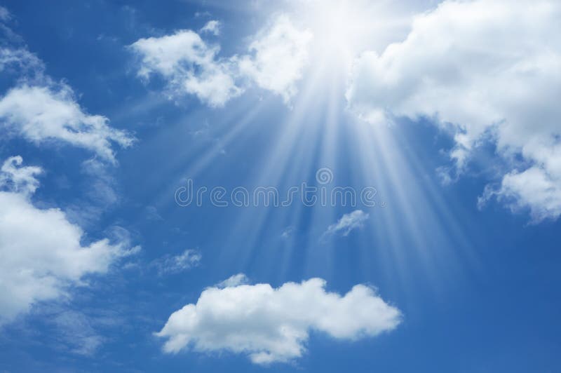 Sun Ray Light on Blue Sky Background. Stock Photo - Image of energy ...