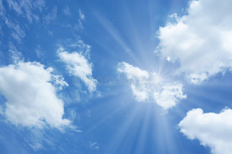Sun Ray Light on Blue Sky Background. Stock Photo - Image of light ...