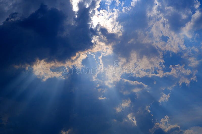 Sun Ray Light through Cloud on Blue Sky Stock Image - Image of daytime ...