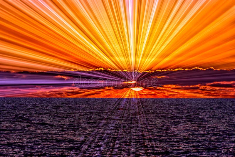 Sun Ray Ocean Sunset stock image. Image of color, freedom - 187178309