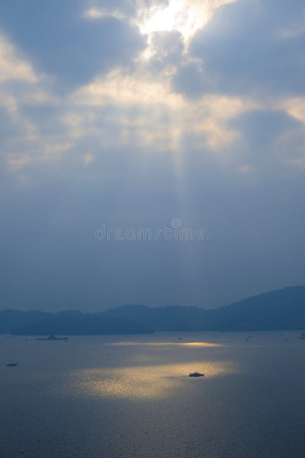 Sun Ray Over Sun Moon Lake, View from Wen Wu Temple Stock Image - Image ...