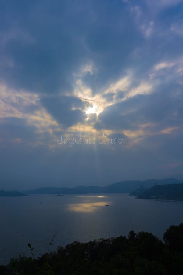 Sun Ray Over Sun Moon Lake, View from Wen Wu Temple Stock Image - Image ...