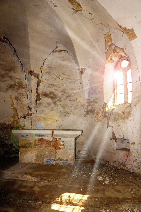 Sun Rays in Abandoned Gothic Church Stock Photo - Image of floor ...