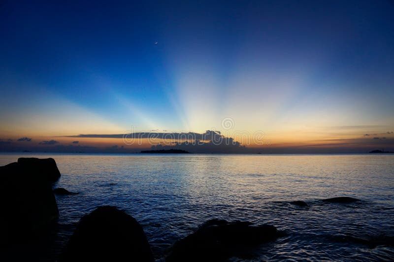 Sun Rays on the Beach at Sunset. Stock Image - Image of beach ...