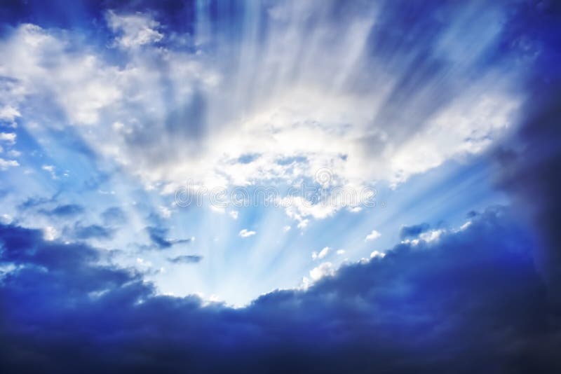 Sun Rays Behind the Clouds.Bright Sky Stock Image - Image of beam ...