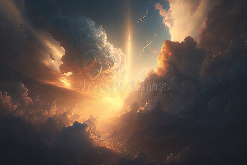Sun Rays Break through the Clouds in the Sky. Entrance To Heaven ...