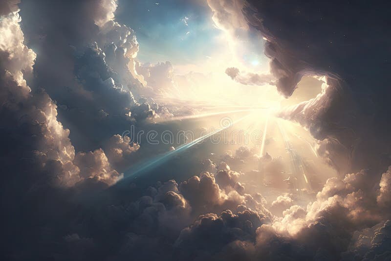 Sun Rays Break through the Clouds in the Sky. Entrance To Heaven ...