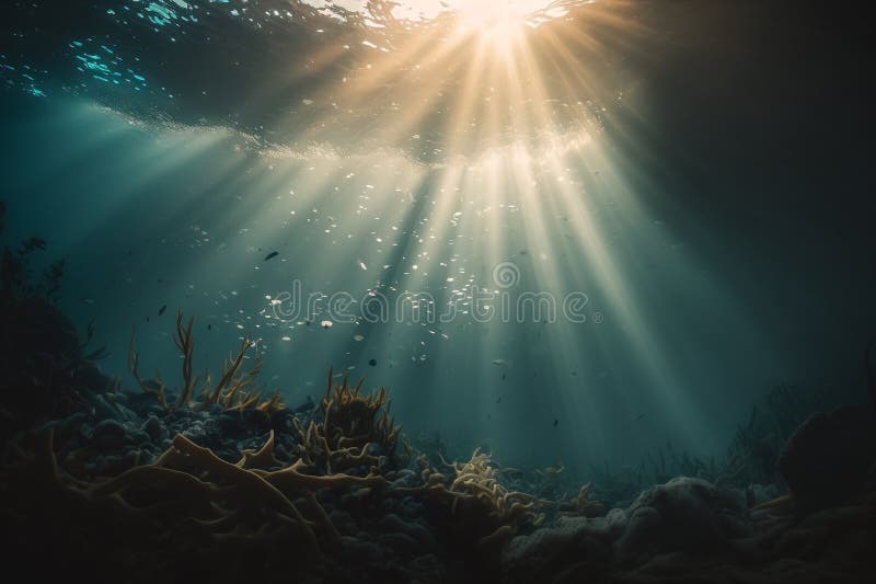 The Sun Rays Break through the Water into the Underwater World ...