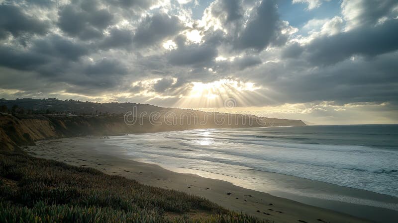 Sun Rays Breaking through Clouds Over Hills. Stock Photo - Image of ...