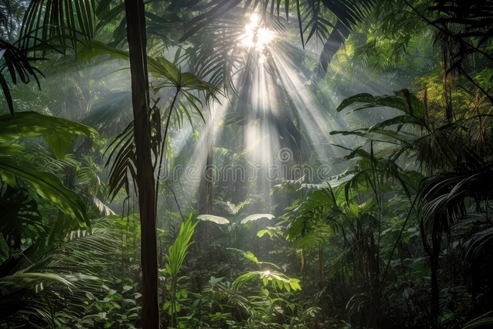 Sun Rays Breaking through Dense Jungle Canopy Stock Illustration ...