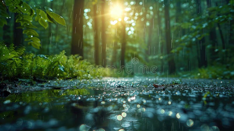 Sun Rays Breaking through Rainy Forest Stock Photo - Image of damp ...