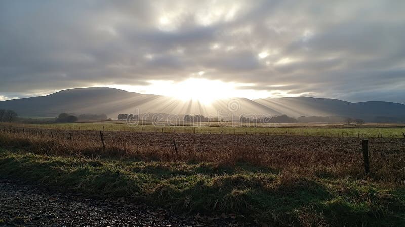 Sun Rays Bursting through Clouds Over a Field Stock Image - Image of ...