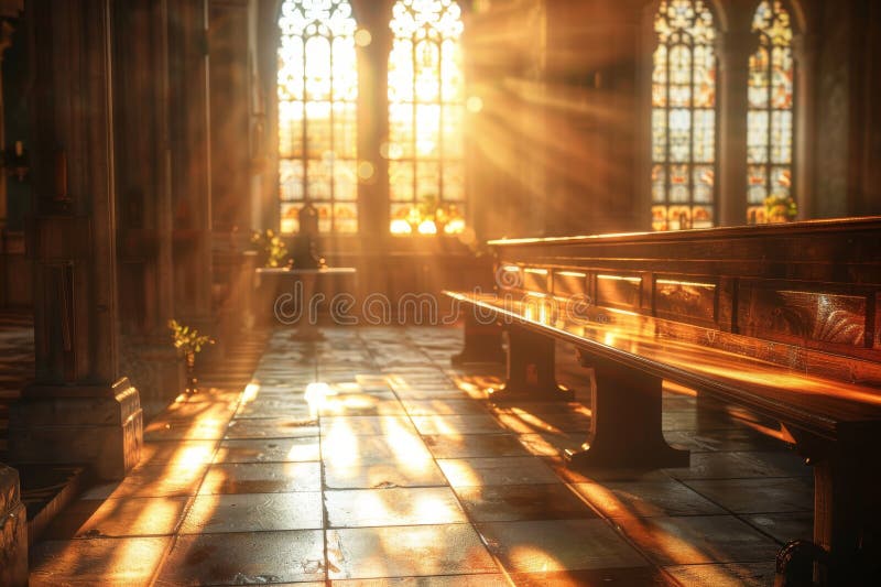 Sun Rays in Church Interior Stock Image - Image of peaceful, sunlight ...