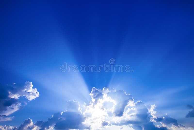 Sun Rays with Clouds on Blue Sky Landscape.rays of Light. Stock Image ...