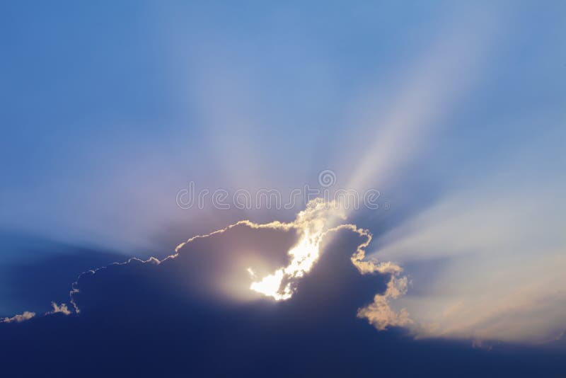 Sun Rays with Clouds on Blue Sky Landscape.rays of Light on the Sky ...