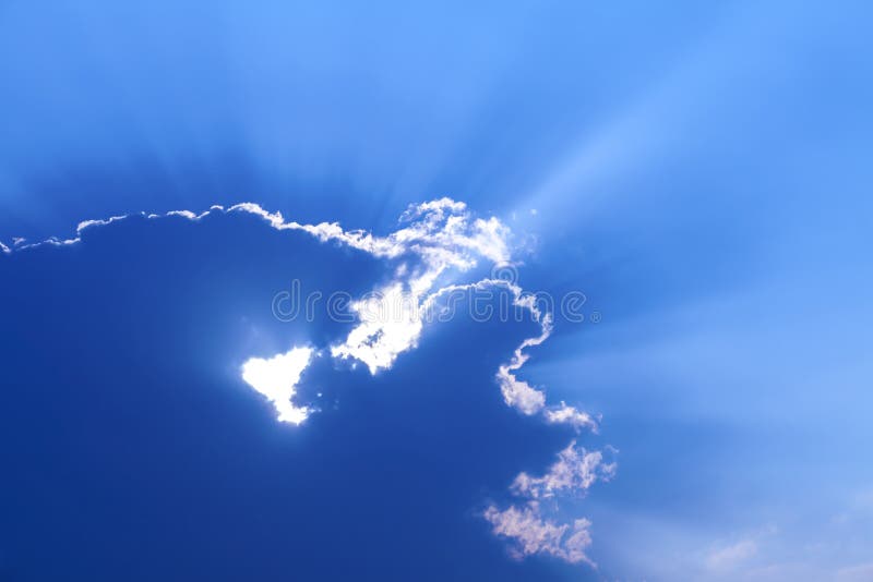 Sun Rays with Clouds on Blue Sky Landscape.rays of Light. Stock Image ...