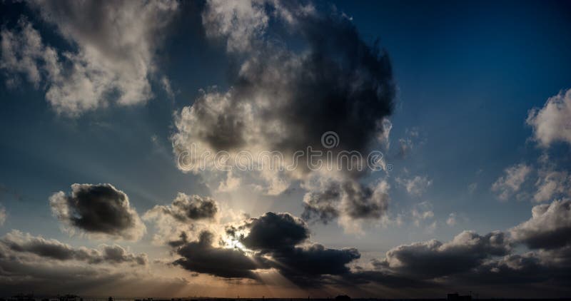 Sun Rays through Clouds Panorama Stock Photo - Image of storm, view ...