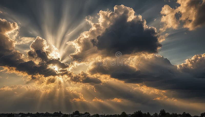 Sun Rays through the Clouds, Sunset, Golden Hour, Blue Sky with Clouds, Clouds in the Sky ...