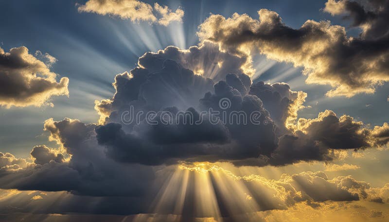 Sun Rays through the Clouds, Sunset, Golden Hour, Blue Sky with Clouds, Clouds in the Sky ...