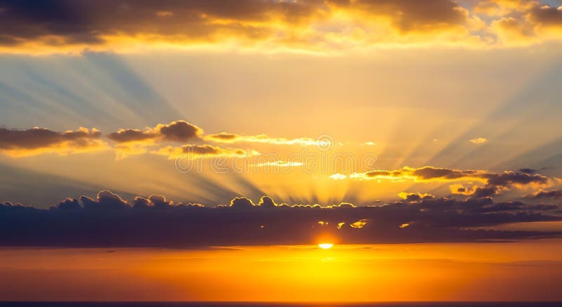 Sun Rays through Clouds at Sunset Stock Illustration - Illustration of ...