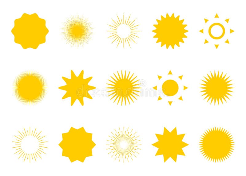Sun. Sun Rays Collection Vector Icons. Sun Icons Collection, Isolated ...