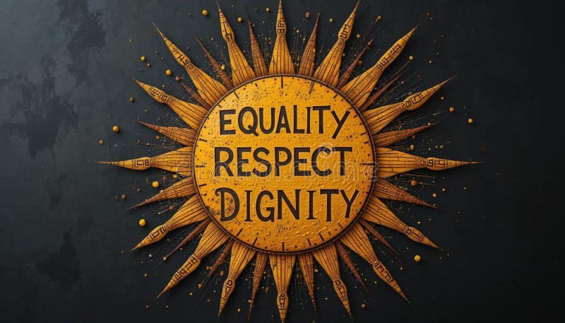 A Sun with Rays Composed of Words Like Equality, Respect, and Dignity ...