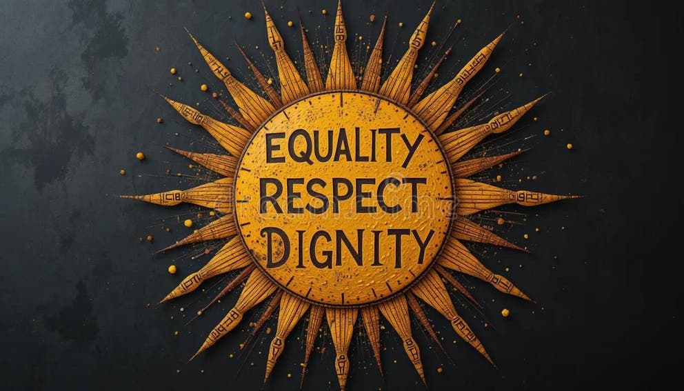 A Sun with Rays Composed of Words Like Equality, Respect, and Dignity ...
