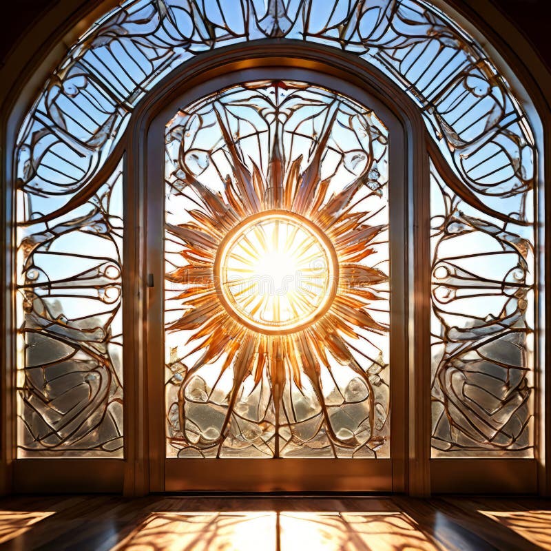 Sun Rays Dancing through a Beveled Glass Door Creating Intricat Stock ...