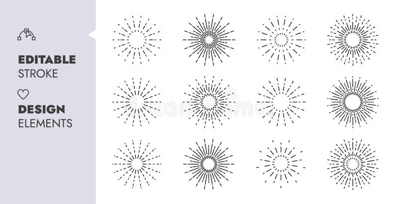 Sun Rays Decorative Frames, Sunburst Rays Design Elements. Vector ...