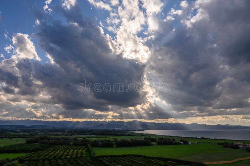 Sun Rays through Dramatic Clouds Over Mountains and Sea in Cyprus 3 ...