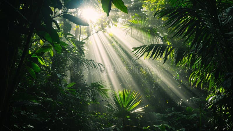 Sun Rays Falling Deep into a Thick Jungle . Generative Ai Stock ...